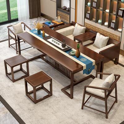 严板选大实ANZ木木茶桌椅组一桌五椅新中式茶几办合公室原泡茶台