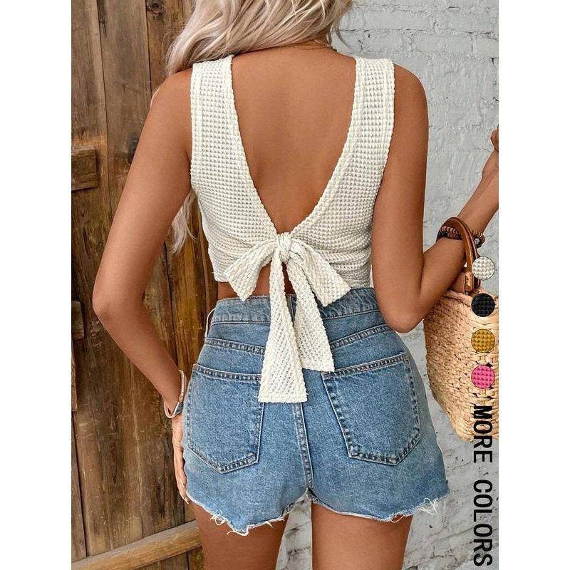M 71966 Waffle Sleeveless Vest 华夫格无袖打结背心跨境外