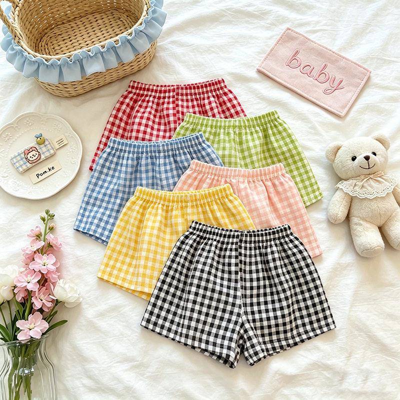Women's Red White Gingham Shorts Elastic Waist Loose Baggy
