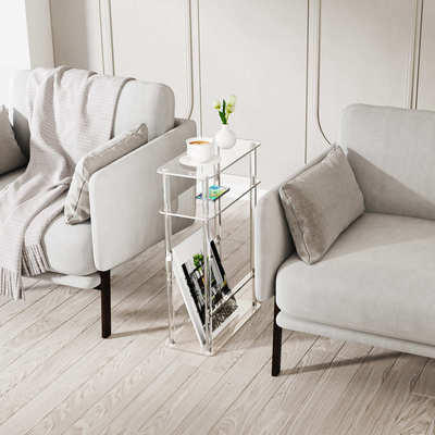 力物桌落地网杂志架极北透明亚克欧风客厅架边红简ins茶几置三层