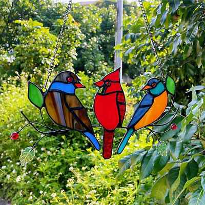 跨境货源彩色璃玻艺品玻璃小鸟挂饰三窗只FYC21052鸟挂件园林户挂