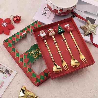 Merry Christmas spork Spoon set coffee spoon Fruit fork gift