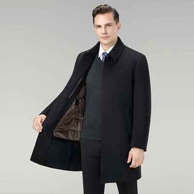 冬季双面外套男中款羽绒内胆可脱呢卸8303-C中年爸装羊长毛呢爸大