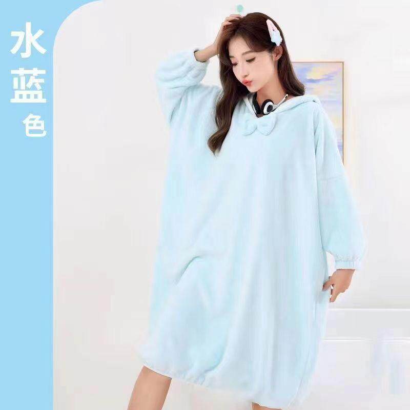 洗澡后穿的浴袍可穿浴巾女家用吸水柔软速干浴裙洗澡睡袍睡衣连帽