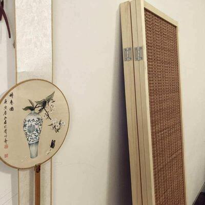 屏风隔断折屏日式玄关客餐厅间隔折屏阳台屏风 竹编木质室内基通