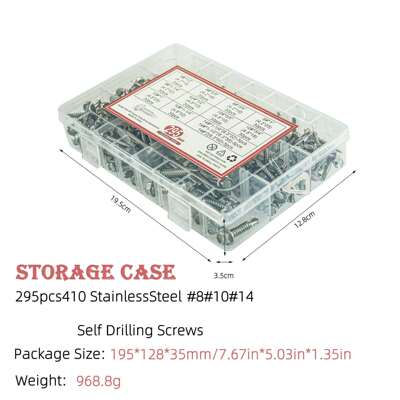 295pcs外六角华司钻尾套装8#10#14# 410不锈钢燕尾自攻自钻螺丝钉
