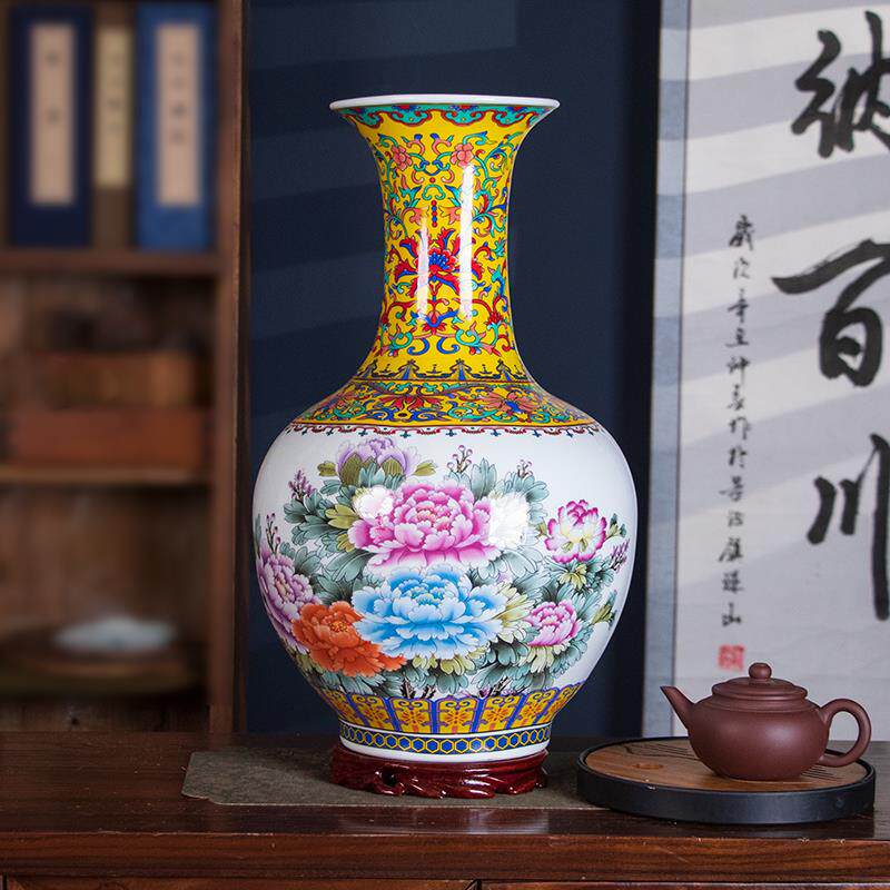景德镇陶瓷大号牡丹花瓶中式家居客厅电视柜博古架插花装饰品摆件