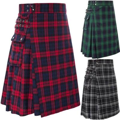 Men Classic Plaid Scottish Kilt 苏格兰节日裙男装格纹撞色