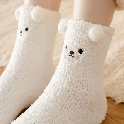 Women Winter Warm Fluffy Socks Home Floor Sleep Kawaii 3D Be