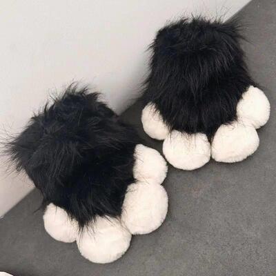 Plush Furry Cat Claw Gloves Faux Fur Fox Paws Mittens