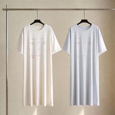 SLEEPTIGHT凉感天丝棉睡裙女款夏季短袖白色奶fufu蓝色夏天睡衣裙