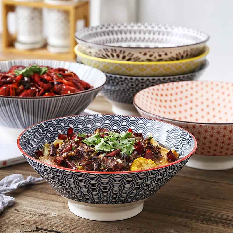沙8号英寸 斗笠碗喇叭瓷碗饭碗拉碗泡面碗大汤JY8DW碗日式釉下彩