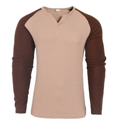 Men's Waffle Long Sleeve T-Shirt, Fashion Colorblock Shoulde
