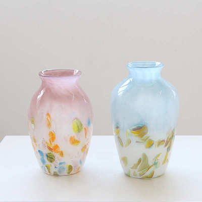 玄关法式摆件艺术器玻璃彩色波花瓶古风高级客厅琉璃渐变花感点中