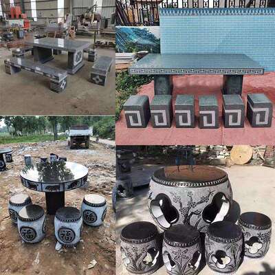 青石石理桌石凳户外石桌石凳景区广大石雕圆桌花岗场岩石桌桌子石