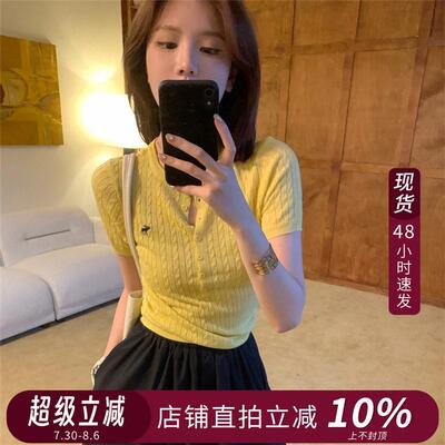 芝士Cheese◆每人bi备舒服T夏小鹿刺绣显瘦针织衫纯色短袖上衣女
