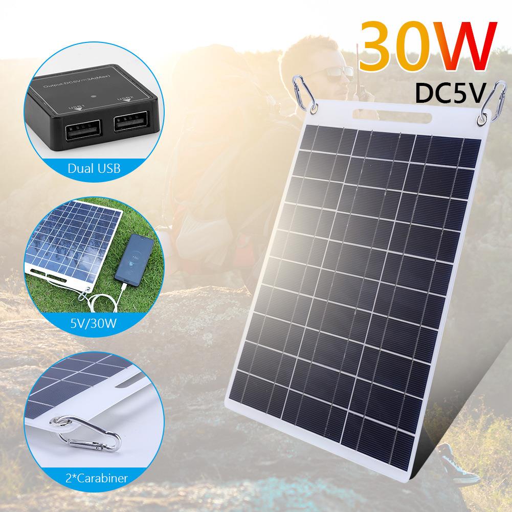 13W 5V户外手机太阳能充电器双USB太阳能柔性充电板 30W多晶硅