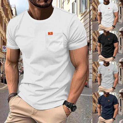 Men Pocket Tee Casual Sleeve shirt Summer Daily Wear