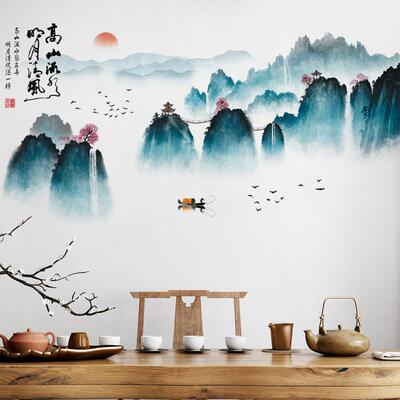 旅康CH69082高山流水家居墙面美化装饰画自粘贴纸水墨画风格壁纸