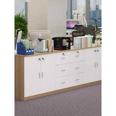 办公室件柜木质W102文矮柜带锁储物柜组合柜资料抽长屉柜子条柜隔