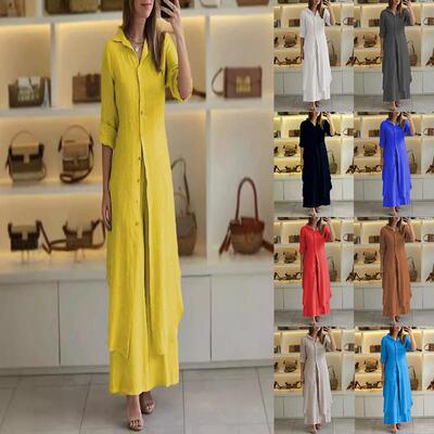 Women's summer and autumn cotton and linen waist cinched