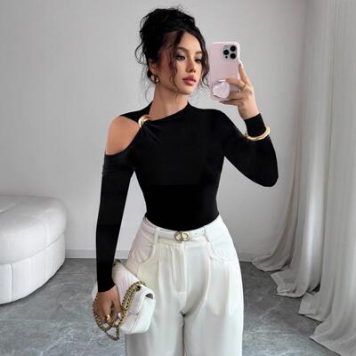 Women's Black High Waisted Flare Pants with Gold Buttons -
