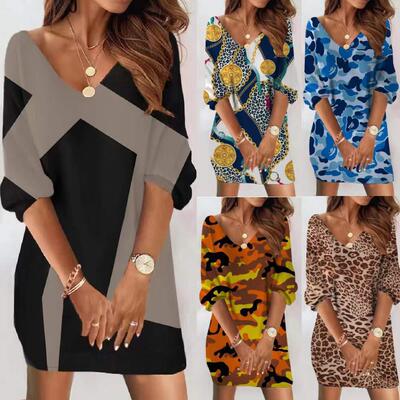 Printed mid sleeve women's dress 印花中袖女装连衣裙