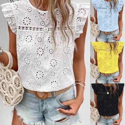 Lotus leaf edge sleeveless T-shirt for women, hollowed out