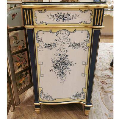 法SF-78562宫廷风浪漫桃厅花心木蓝白花彩绘餐边关柜门式玄柜家具
