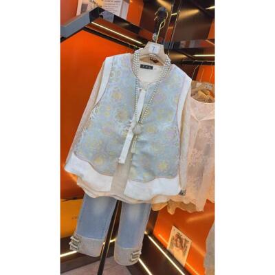 ZZ77308-1时尚圆领国风百搭盘扣高级感显瘦马甲微胖