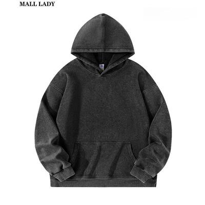 H 82453 Unisex acid wash oversized hoodie 女做旧水洗连帽卫
