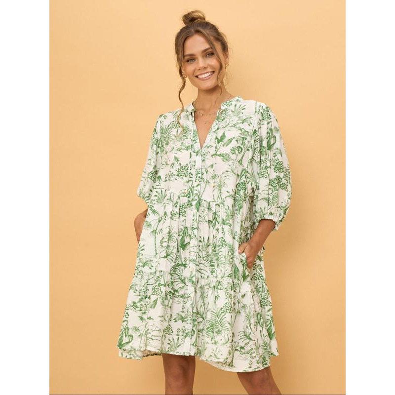 J 22616 Floral midi dress 碎花 V 领连衣裙跨境速卖通亚马