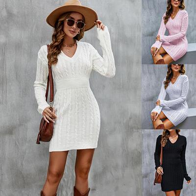 Women's one-piece dress V-neck Fried Dough Twists waist