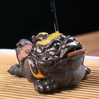 茶紫砂金蟾茶宠摆精品可养茶桌茶台大件饰VGC品招全财蟾蜍具轻奢