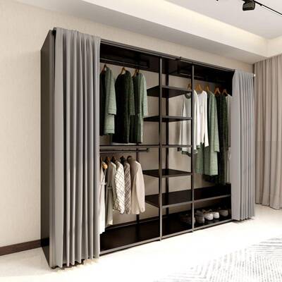 轻简约落奢开放步入金属衣NNA帽间挂衣地置架组合双层卧室物架衣