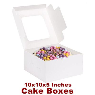 Cake Boxes White Square Bakery Containers with Window Bakery