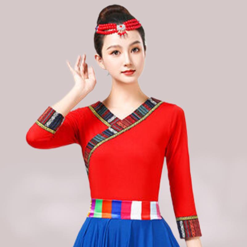 特价藏族舞蹈演出服装女艺考练功服蒙古舞广场舞大摆裙民族舞蹈服