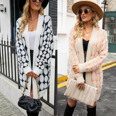 Mink fur medium long sweater plus size knitted cardigan
