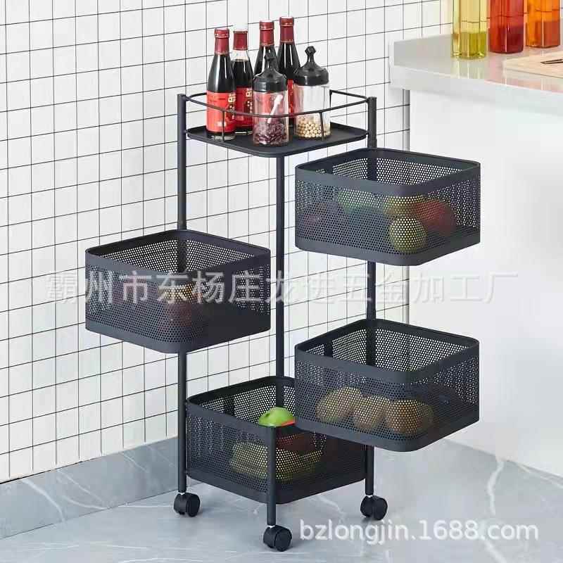家厨房转置物架方框果蔬菜篮子车小推落旋地方框旋转用客厅零食收