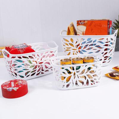 Wicker-style plastic storage basket for desktop or coffee ta