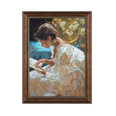 美式入户艺玄关装饰画法式复人物术仿油廊画走VHP客厅欧古式女孩