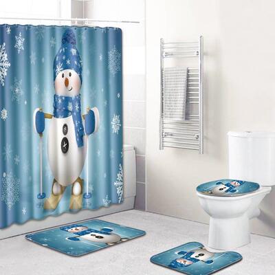 Christmas shower curtain bathroom mat set圣诞节浴帘浴室地垫