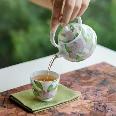 纯手绘堆雕百合花清舒葫芦杯主人单杯个人专用茶杯陶瓷品茗杯