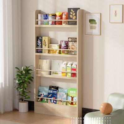 木儿童书架落地绘本收纳一体靠墙门后置架物架墙IBF上书实柜壁挂