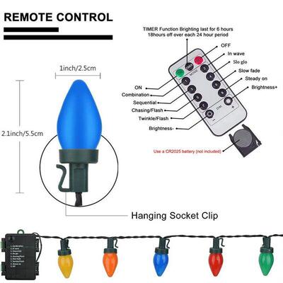 Battery C7 Bulbs Christmas String Lights Remote Control LED