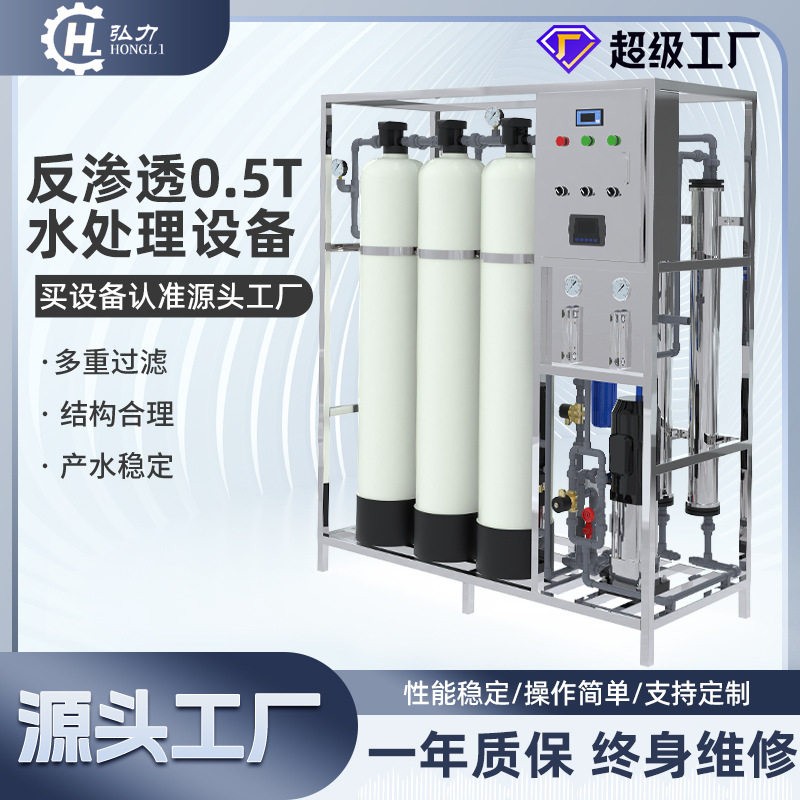 弘力 小型500KG反渗透水处理设备商用工业双级净水设备净水器工厂
