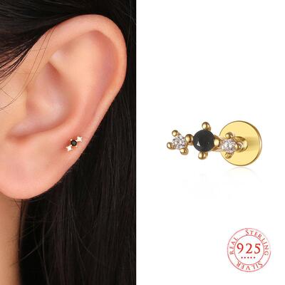 Screws Mini Ear Piercing Stud Earrings 925 Sterling Silver f
