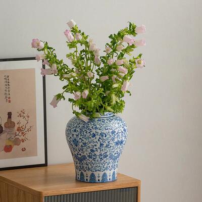 蜀门青花花瓷瓶复古陶瓷装饰鲜花干花餐桌ZUZ花办公室家件居客厅
