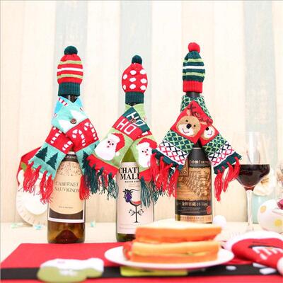 Scarf and hat set Christmas wine bottle sleeve圣诞红酒瓶套