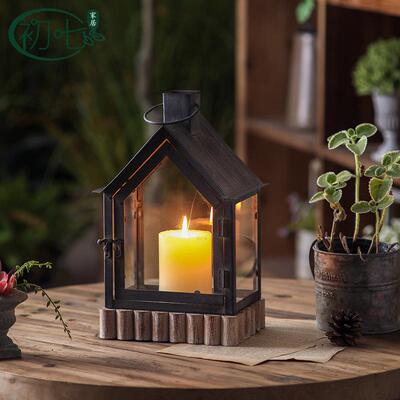 欧式户外防风灯装饰餐夜厅复古软装饰品美实木蜡小A3173房子造型